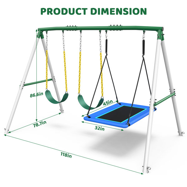 Klo Kick 660lbs Heavy Duty Swing Set With 1 Platform Swing, 2 Belt Swings & Reviews | Wayfair